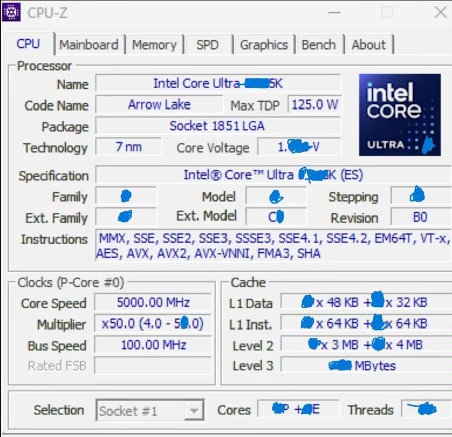 CPU-Z Screenshot of Alleged Intel Core Ultra 9 285K CPU-Z Screenshot of Alleged Intel Core Ultra 9 285K